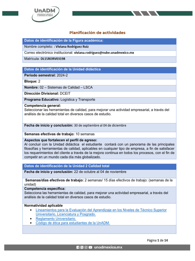 LT - PA - U2 - LSCA - Calidad | PDF | Evaluación | Estilo apa