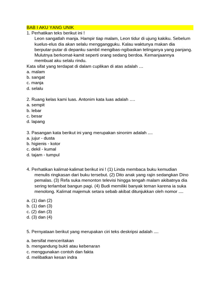 Master Soal Sas 1 KLS 5 BHS Indonesia | PDF | Kajian Bahasa Asing