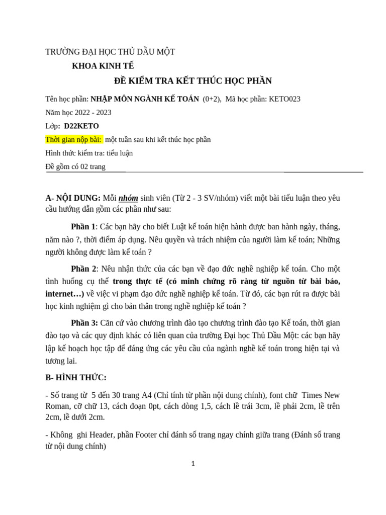 Đề thi tiểu luận môn NMKT D21KETO | PDF