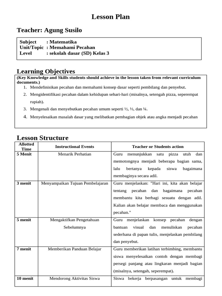Lesson Plan Template Agung Susilo | PDF | Karier & Perkembangan | Seni