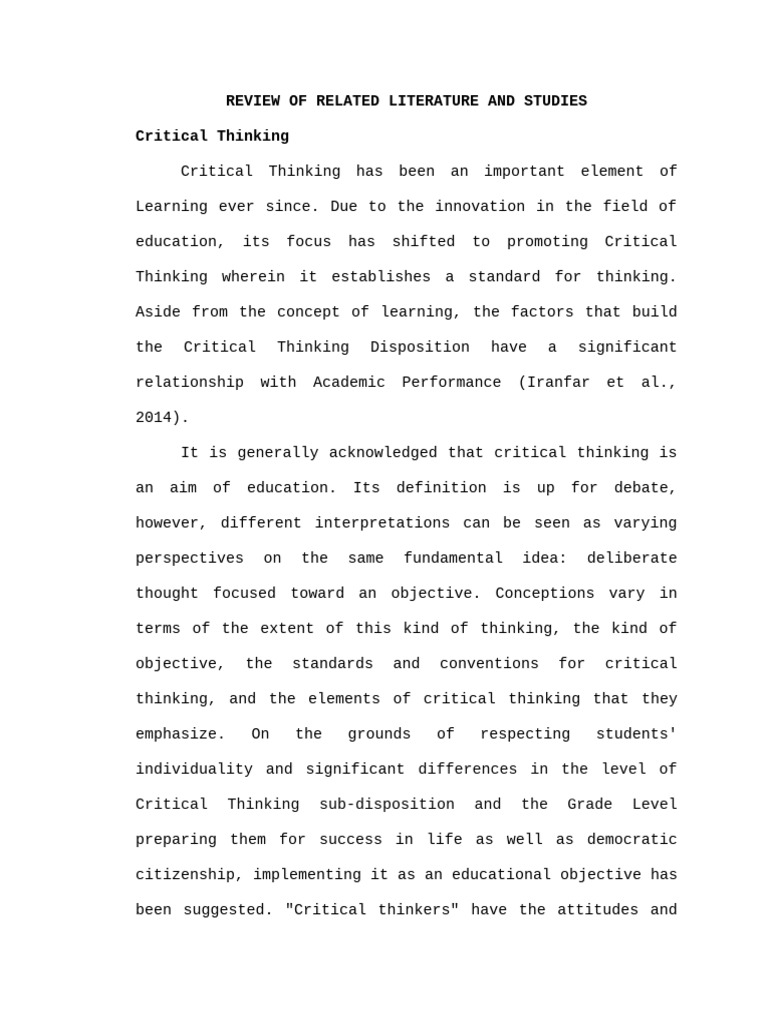 Review of Related Literature and Studies Sample | PDF | Critical ...