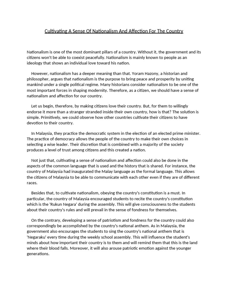 Cultivating A Sense of Nationalism and Affection For The Country ...