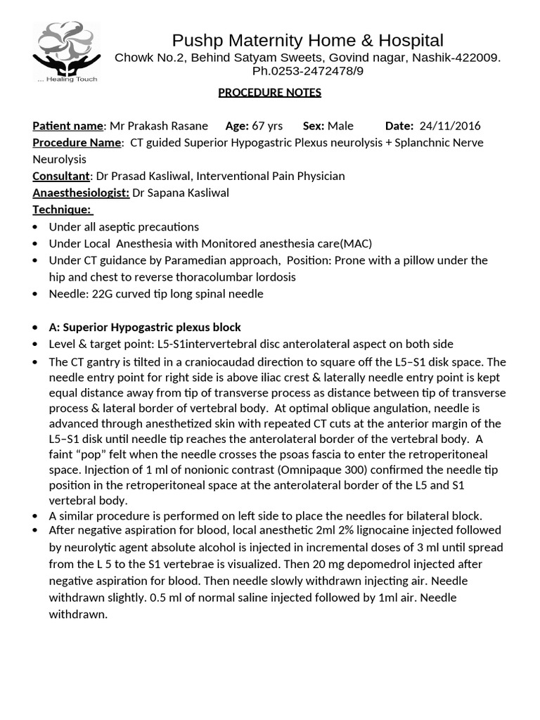 CT-Guided Neurolysis Procedure Notes | PDF | Anesthesia | Vertebra