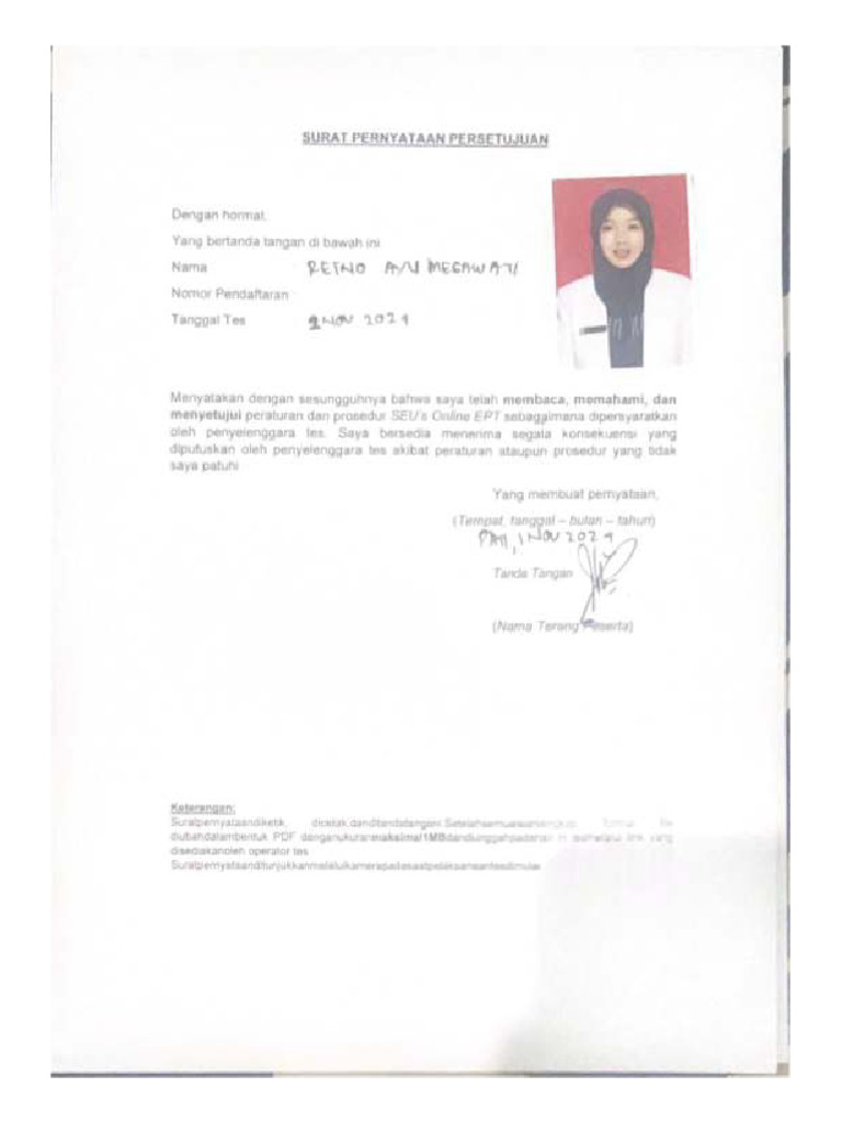 SURAT PERNYATAAN PERSETUJUAN TOEFL Seu Undip | PDF