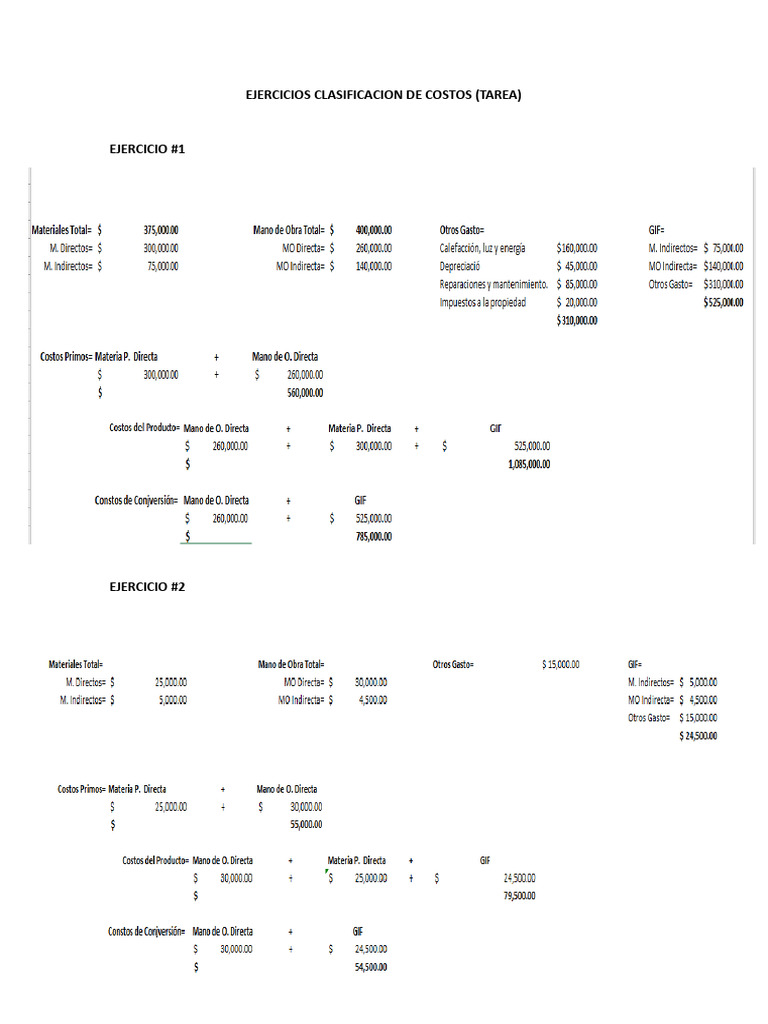 Ejercicios Clasificacion de Costos | PDF | Métodos y materiales de enseñanza