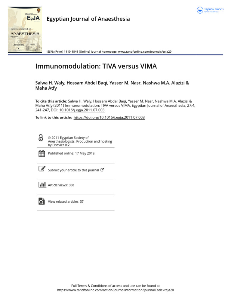 Immunomodulation TIVA Versus VIMA | PDF | Anesthesia | Lymphocyte