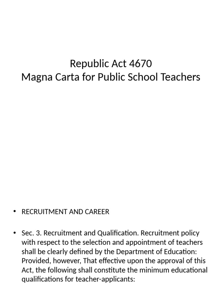 Republic Act 4670 | PDF | Teachers | Bachelor's Degree
