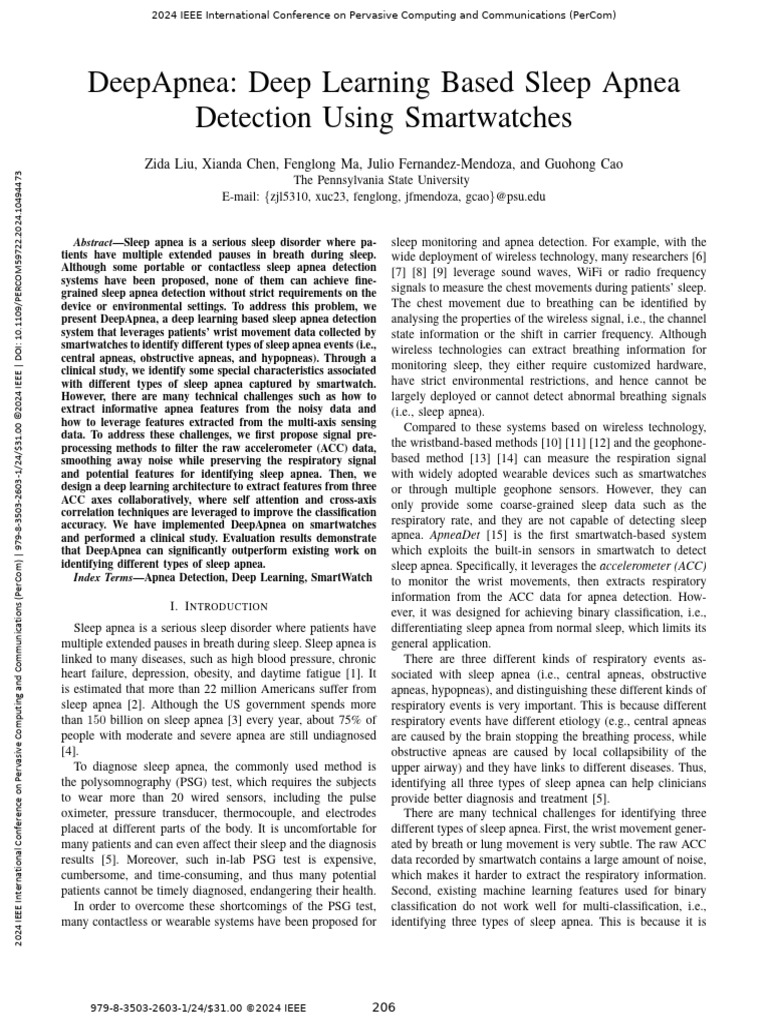 DeepApnea Deep Learning Based Sleep Apnea Detection Using Smartwatches | PDF | Sleep Apnea ...