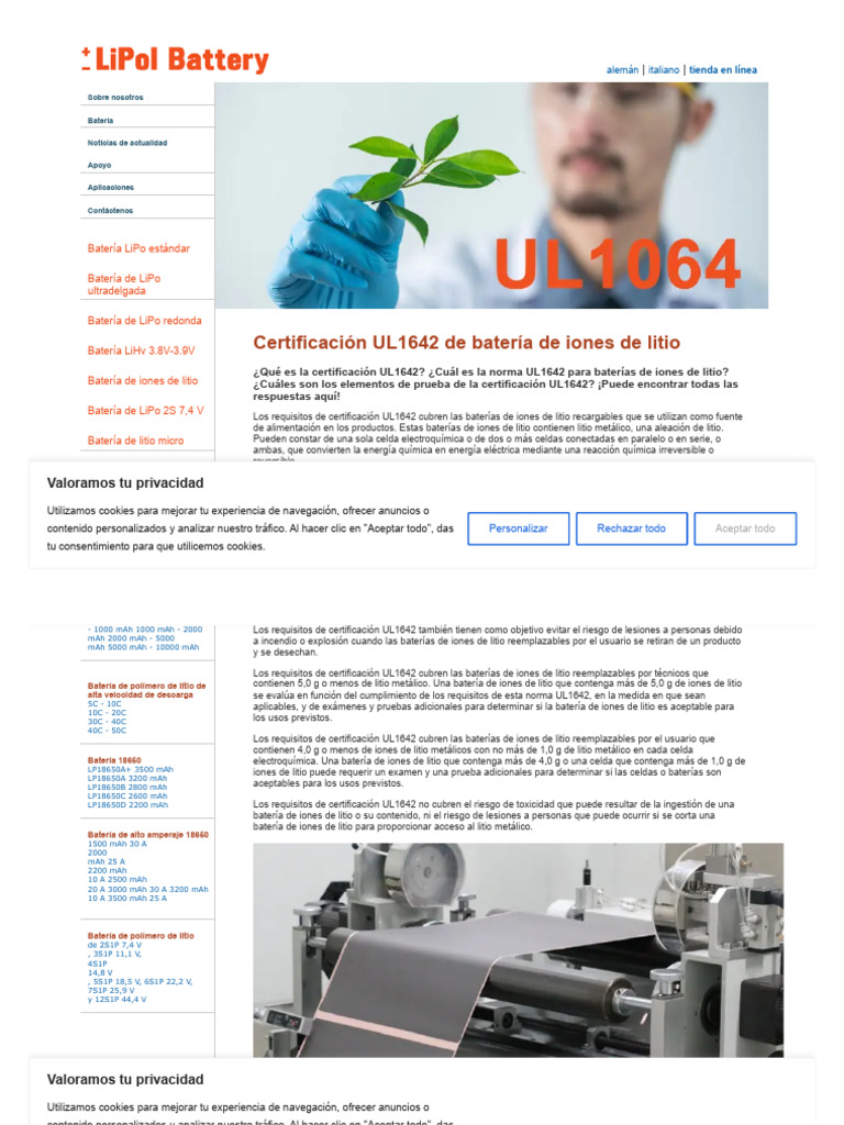 Certificación UL1642 de Batería de Iones de Litio | PDF | Par termoeléctrico | Cookie HTTP