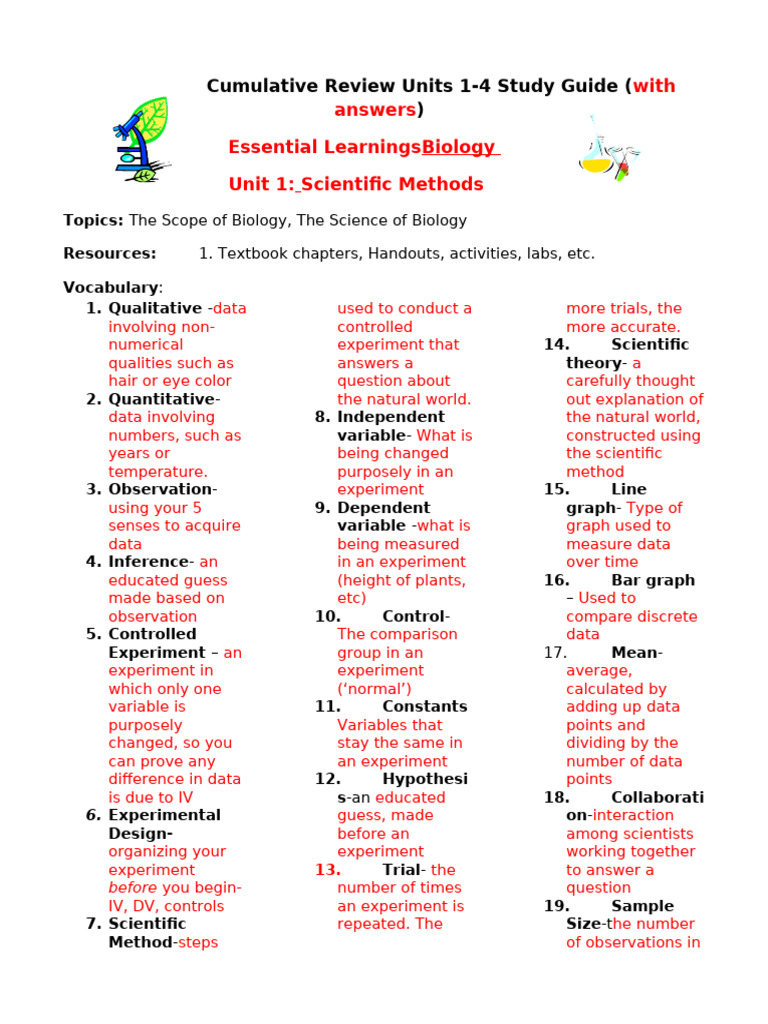 Semester Exam Unit 1-4 Study Guide | PDF | Cell (Biology) | Ecosystem