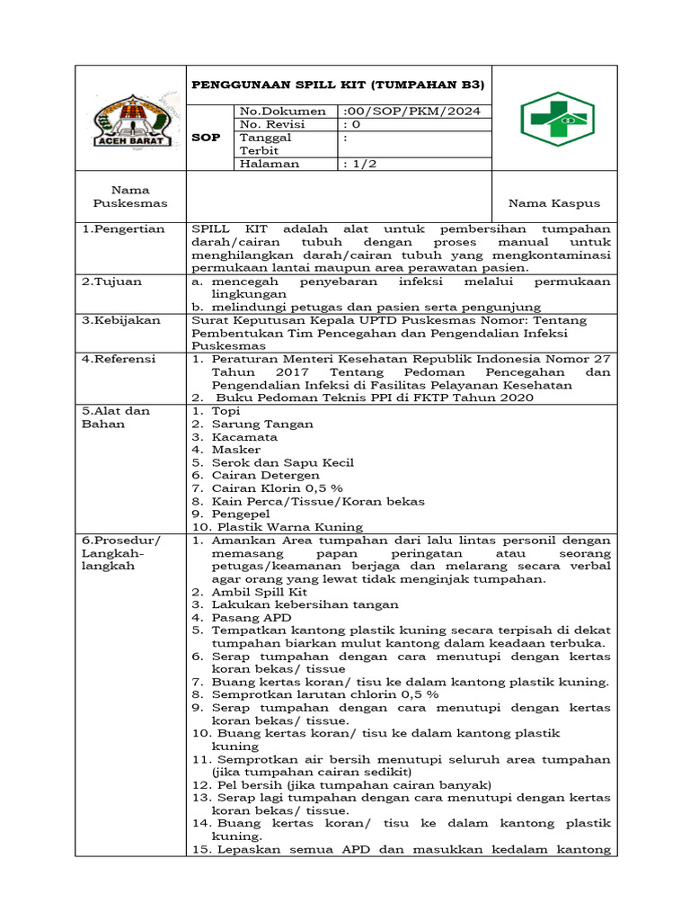 SOP PENGGUNAAN SPILL KIT (Udah Print) | PDF
