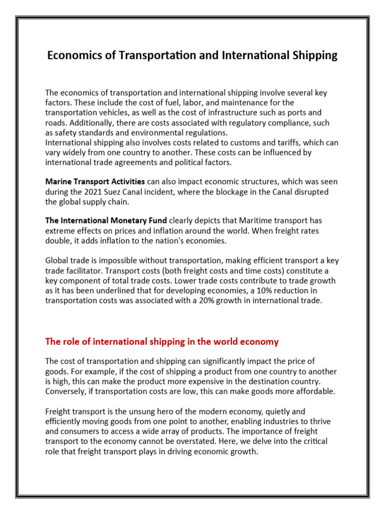 Economics of Transportation and International Shipping | PDF ...
