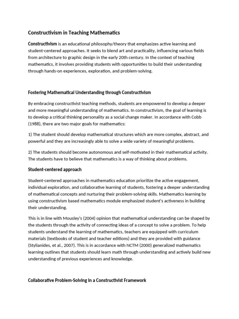 Challenges of Constructivism in Math Teaching | PDF | Constructivism ...
