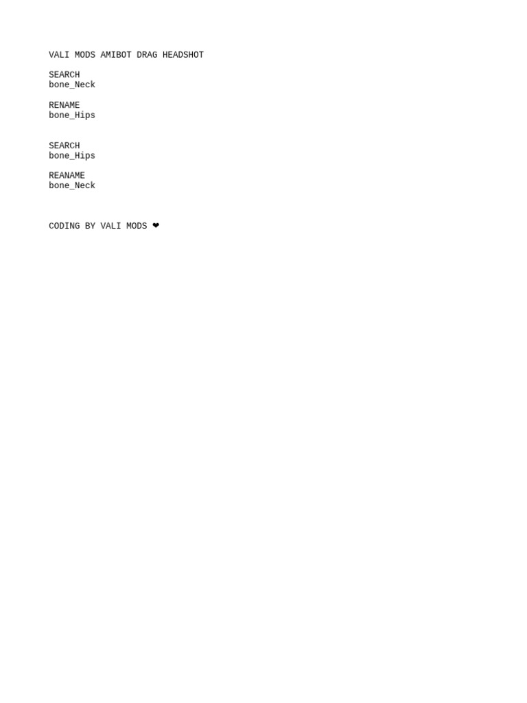 Vali Mods Aimbot Drag Headshot Meta Data File Coding | PDF