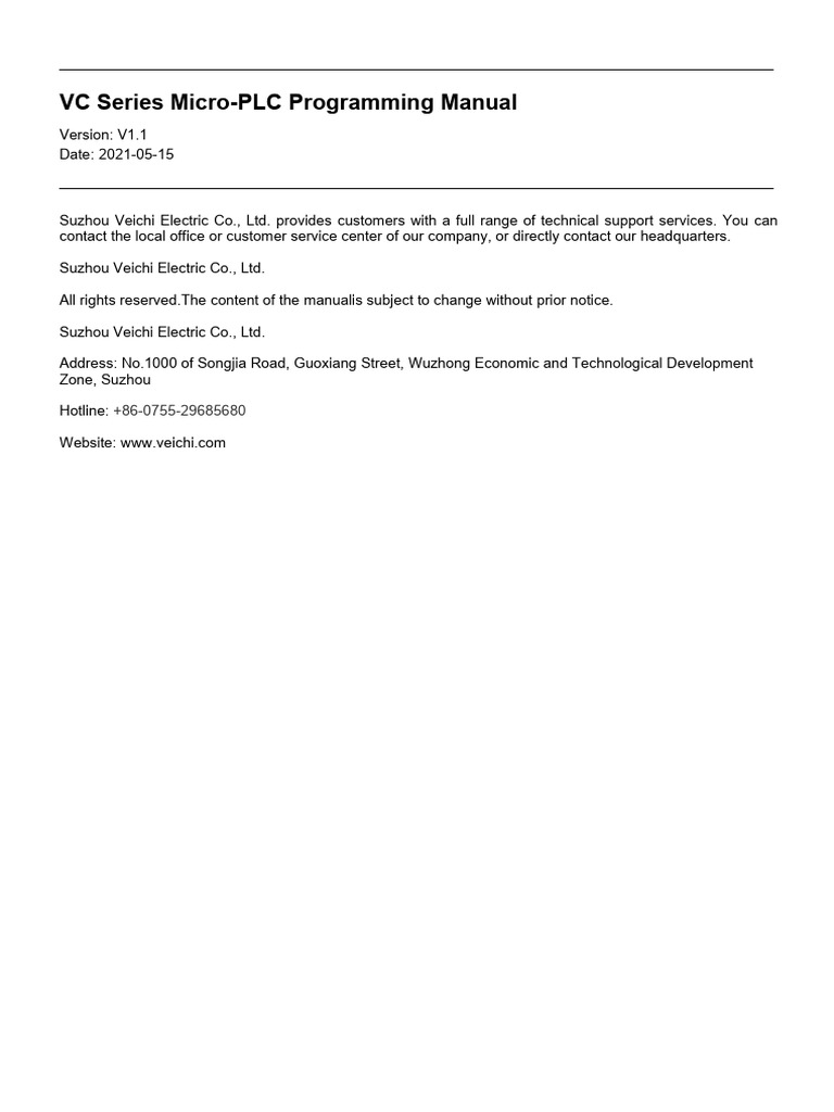 VEICHI VC Series Micro-PLC Programming Manual V1.1 | PDF | Programmable ...