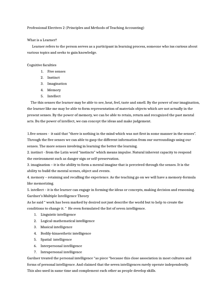 Professional Electives 2 - Principles and Methods of Teaching Accounting | PDF | Intelligence ...