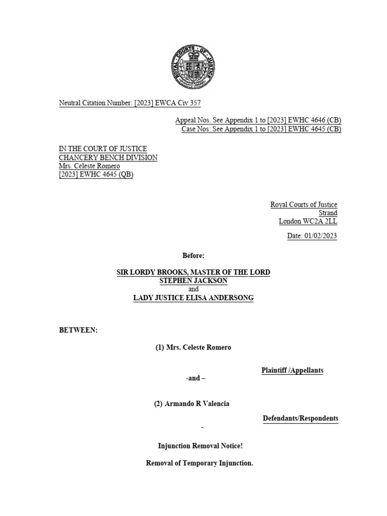 Removal of Injunction Judgment | PDF | Injunction | Legal Remedy