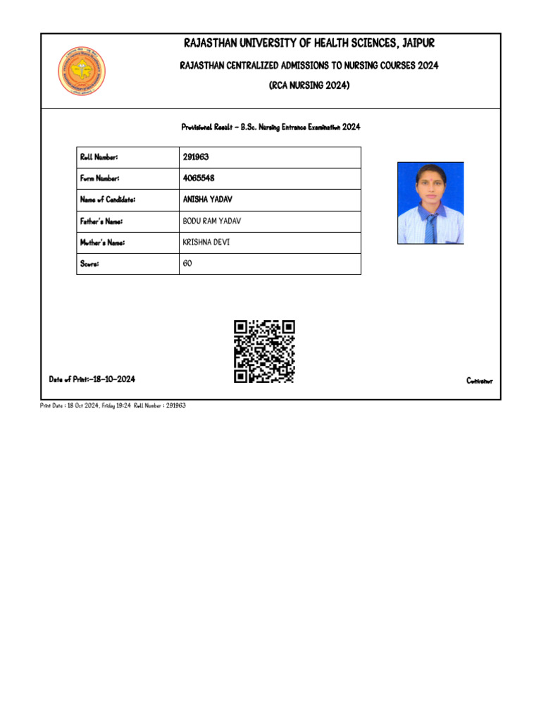 RUHS B.Sc. Nursing Result 2024 | PDF