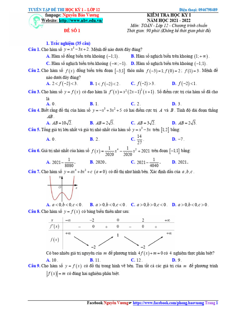 (NBV) - 12 Ä Á HK1-12-THEO MA TRáº N Cá A Bá - NÄ M Há C-2021-2022 | PDF