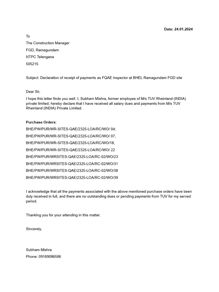 Subham Mishra Confirmation | PDF