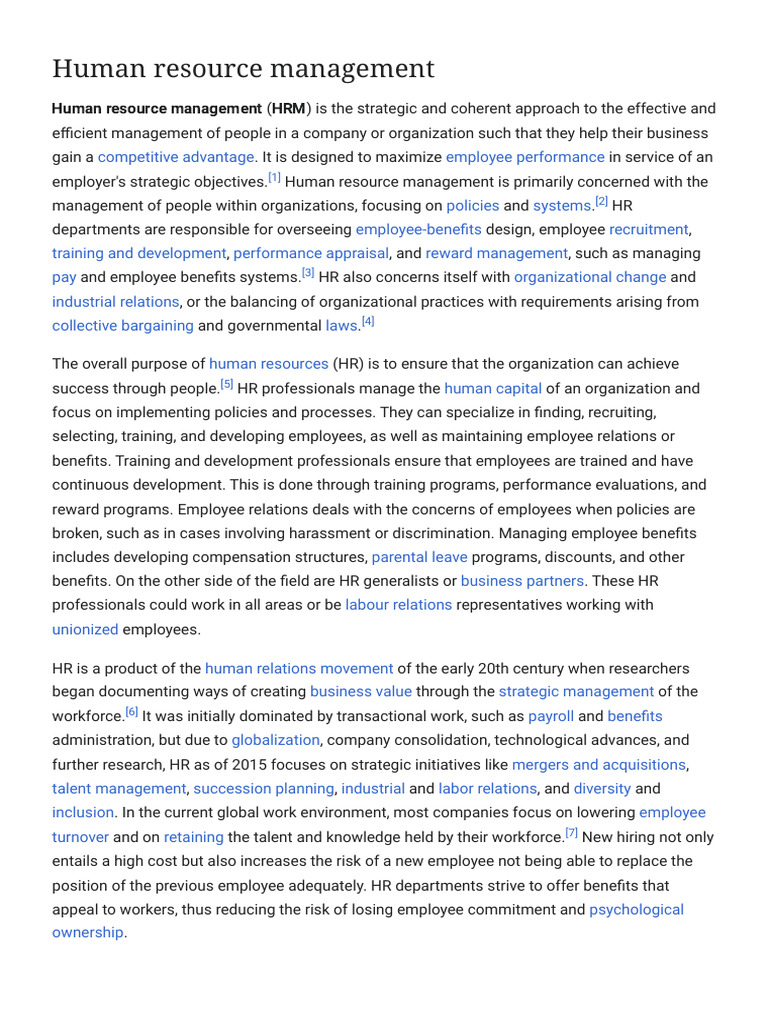 Human Resource Management - Wikipedia | PDF | Human Resource Management ...