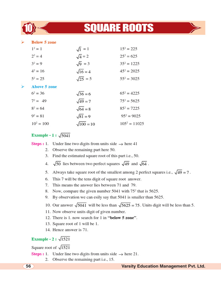 Chapter-10 Square Roots | PDF | Square Root | Mathematical Concepts
