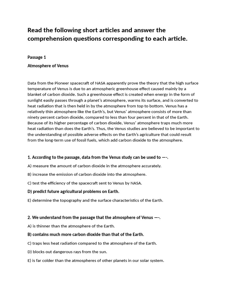 conso reading comp | PDF | Greenhouse Effect | Venus