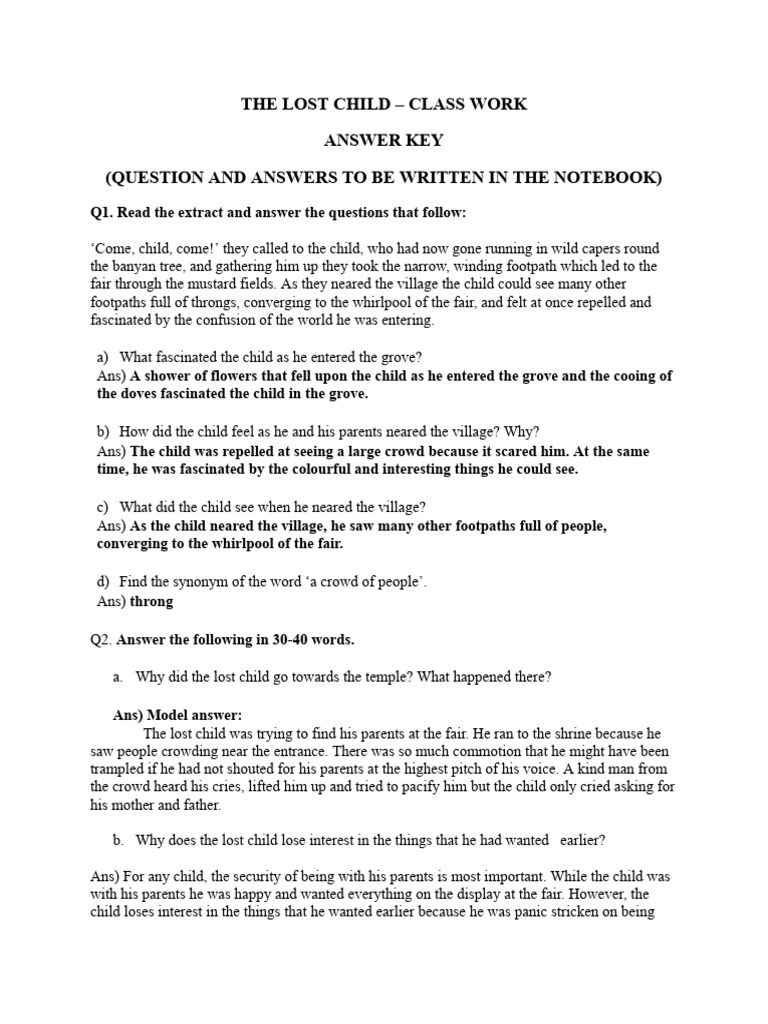 1719211820046.ans Key - The Lost Child | PDF