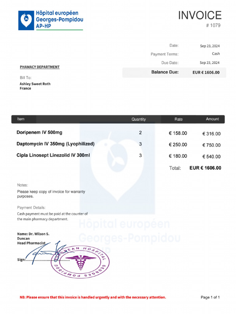 Hospital Prescription Invoice | PDF