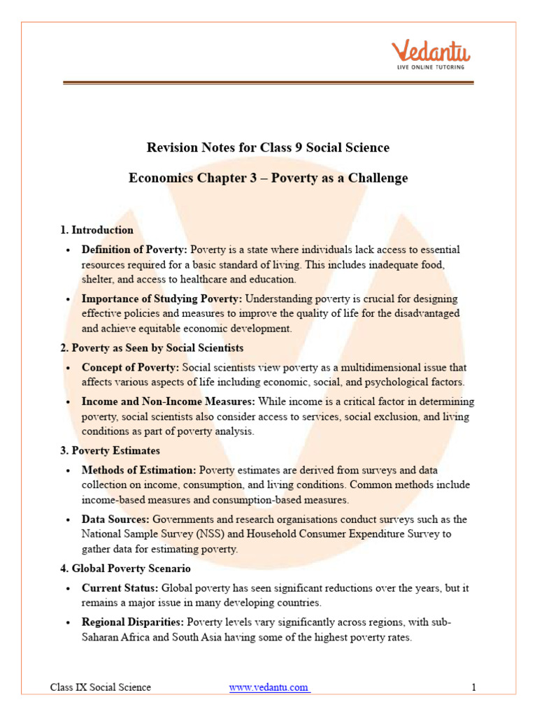 Poverty as a Challenge: Class 9 Notes | PDF | Poverty | Poverty ...
