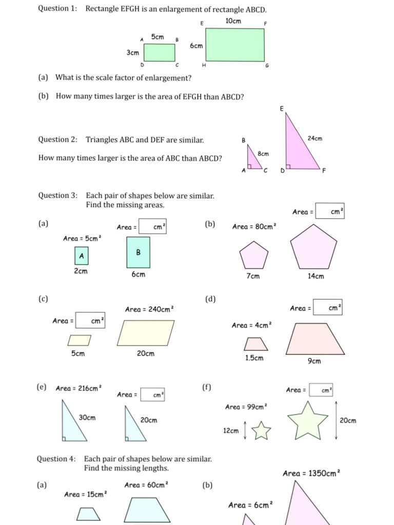 Practice For Similar Shapre (Area and Volume) | PDF