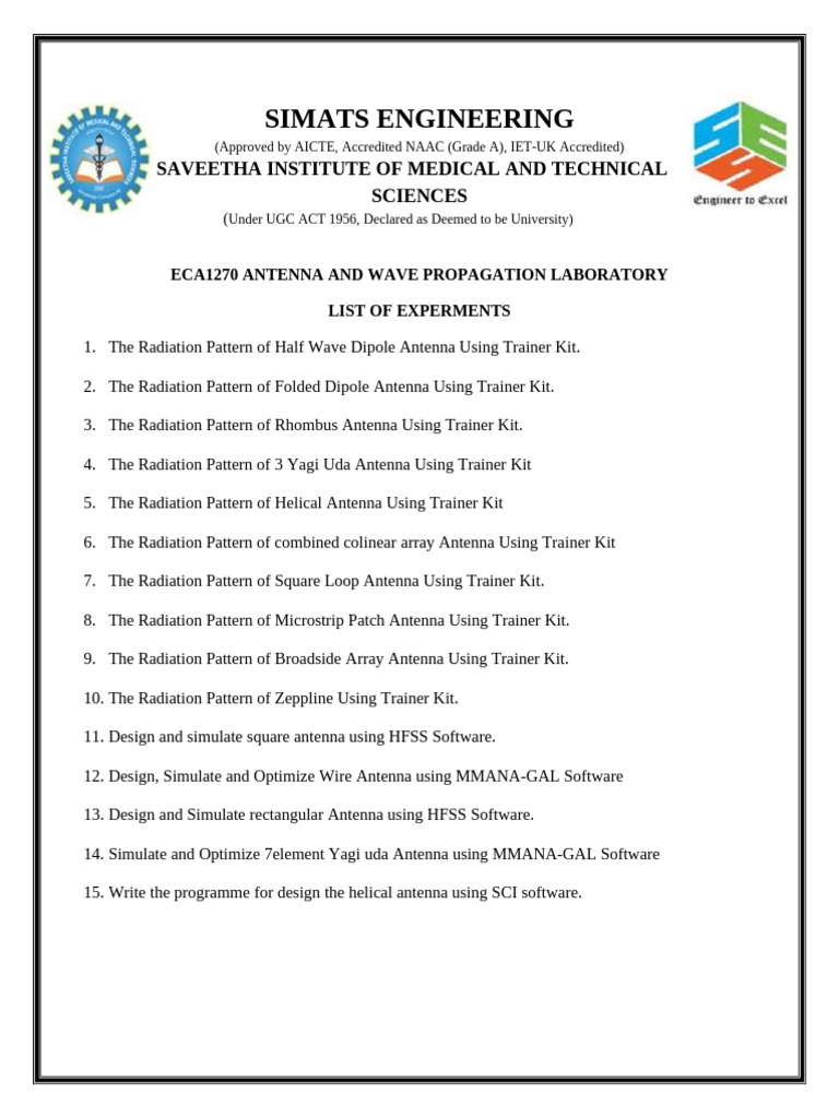Antenna and Wave Propagation Lab Experiments | PDF