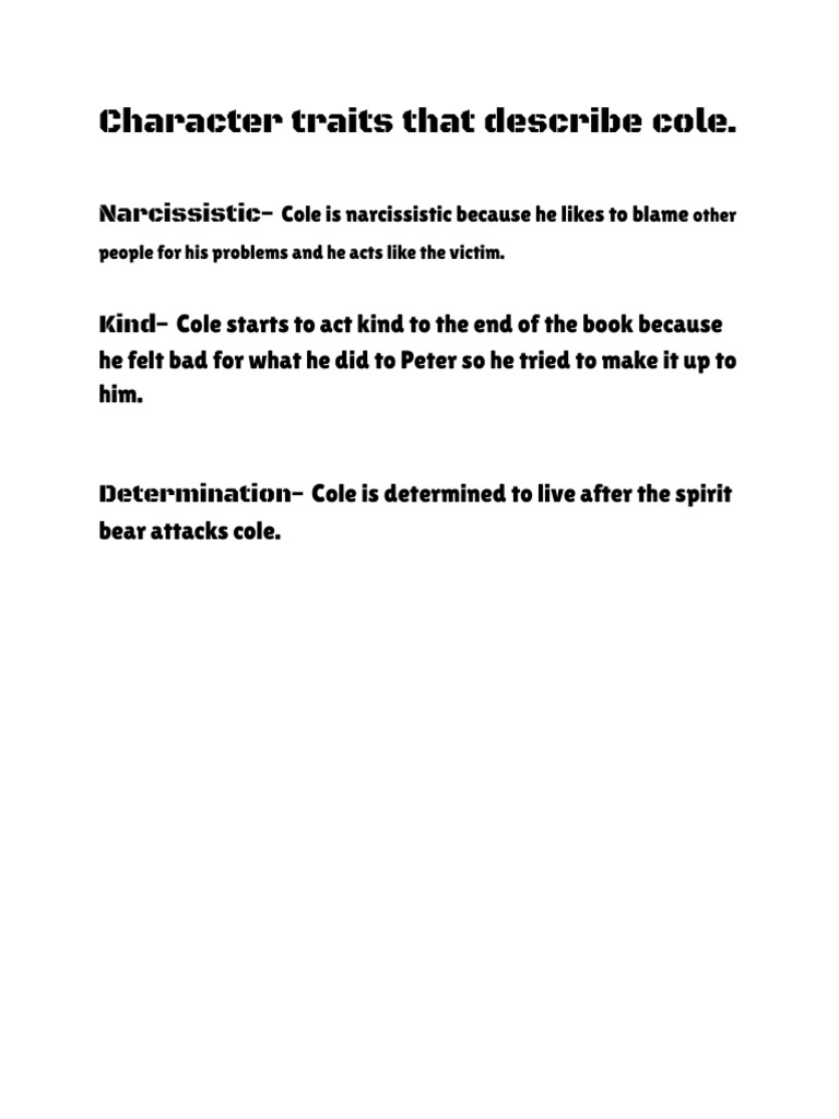 Character Traits Describe Cole | PDF | General Fiction