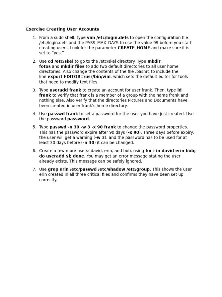 Exercise-Creating User Accounts | PDF | Computers Exercise-Creating User Accounts | PDF | Computers
