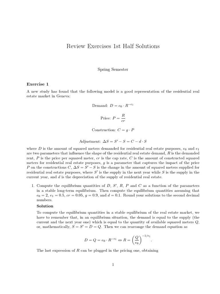 REI Exercises Review 1st Half With Solutions | PDF | Mortgages | Economic Equilibrium