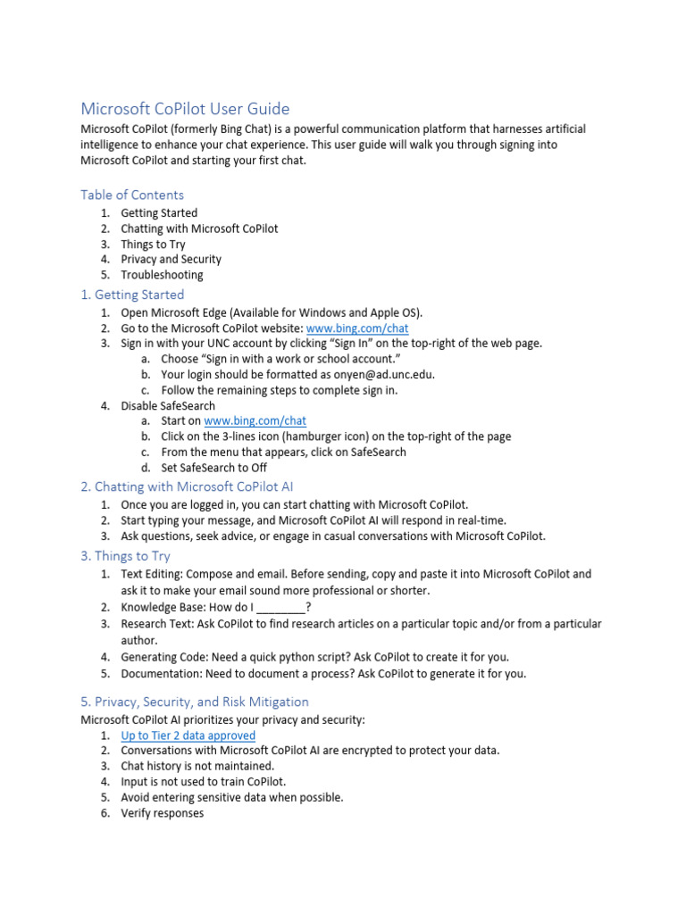 Microsoft CoPilot Guide for UNC Users | PDF | Microsoft | Microsoft Windows