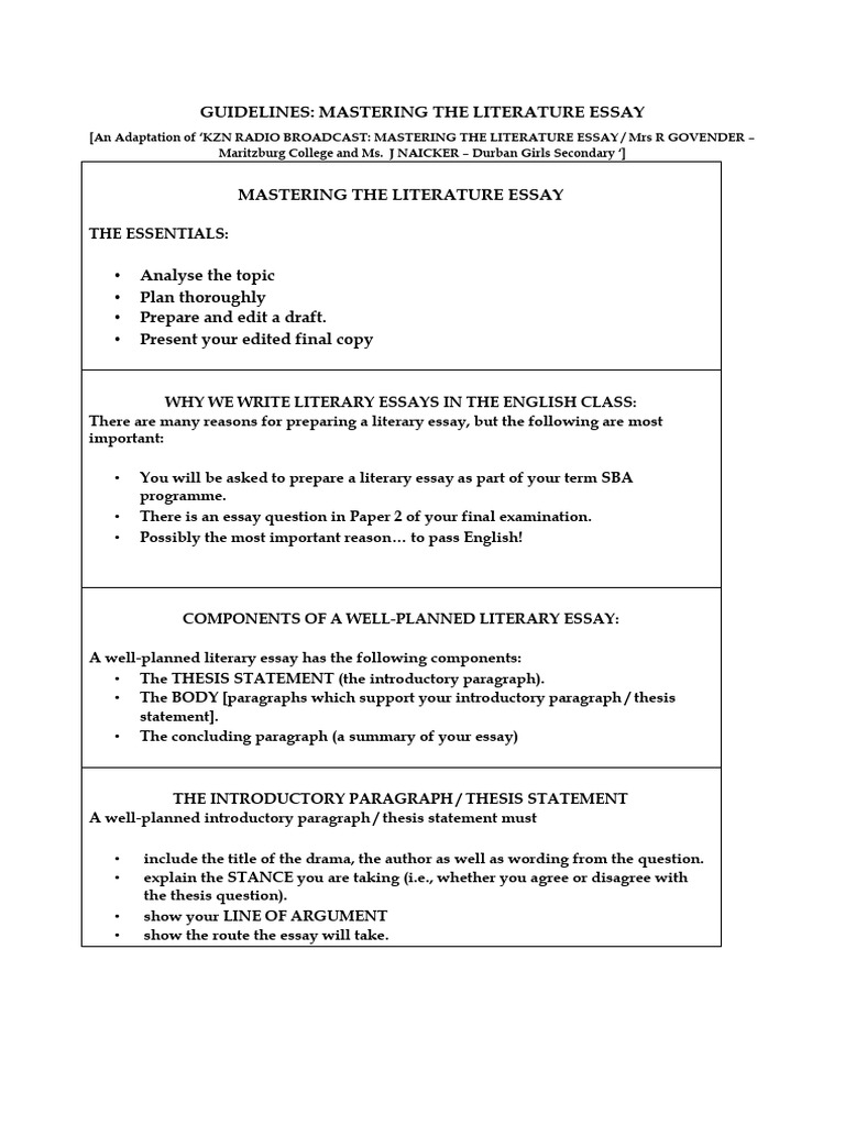 Edited All New and Revamped Guidelines To Writing A Literary Essay ...