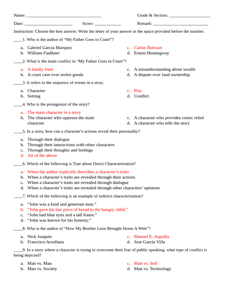 Exam Answer Key | PDF | Narration | Editing