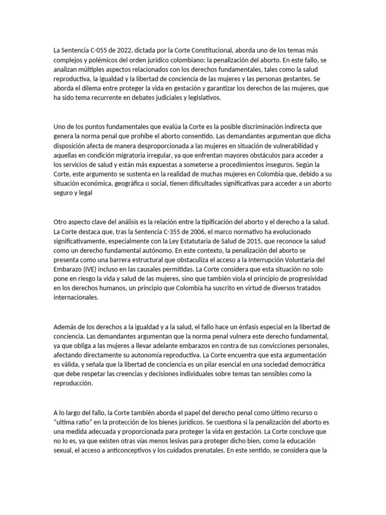 La Sentencia C-055-2022 | PDF | Justicia | Crimen y violencia