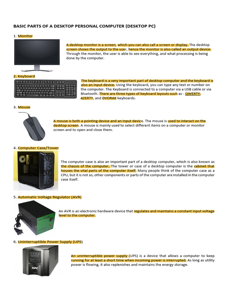 Parts of A Desktop Personal Computer Hardware Software | PDF | Computer ...