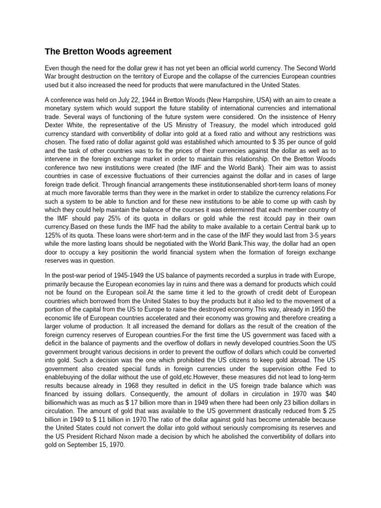 The Bretton Woods Agreement | PDF | Bretton Woods System | United ...