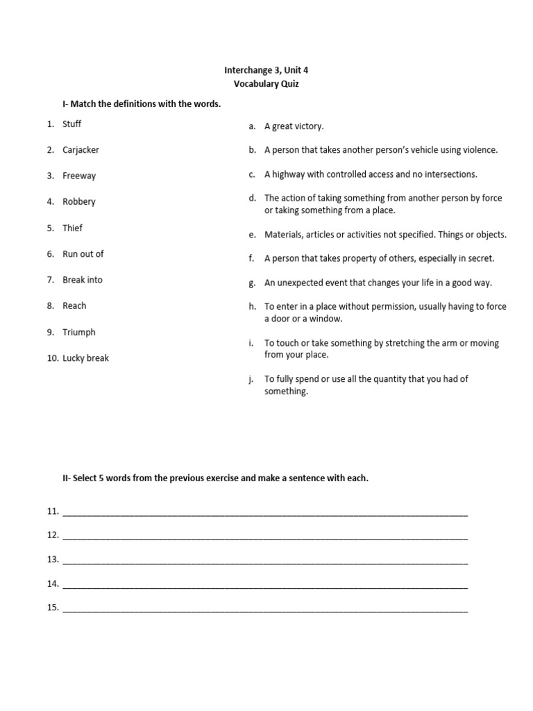 Unit 4 Vocabulary Quiz-2 | PDF