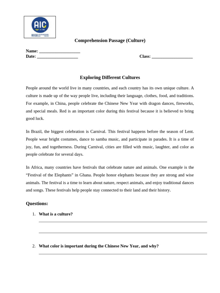 Culture Comprehension Passage | PDF
