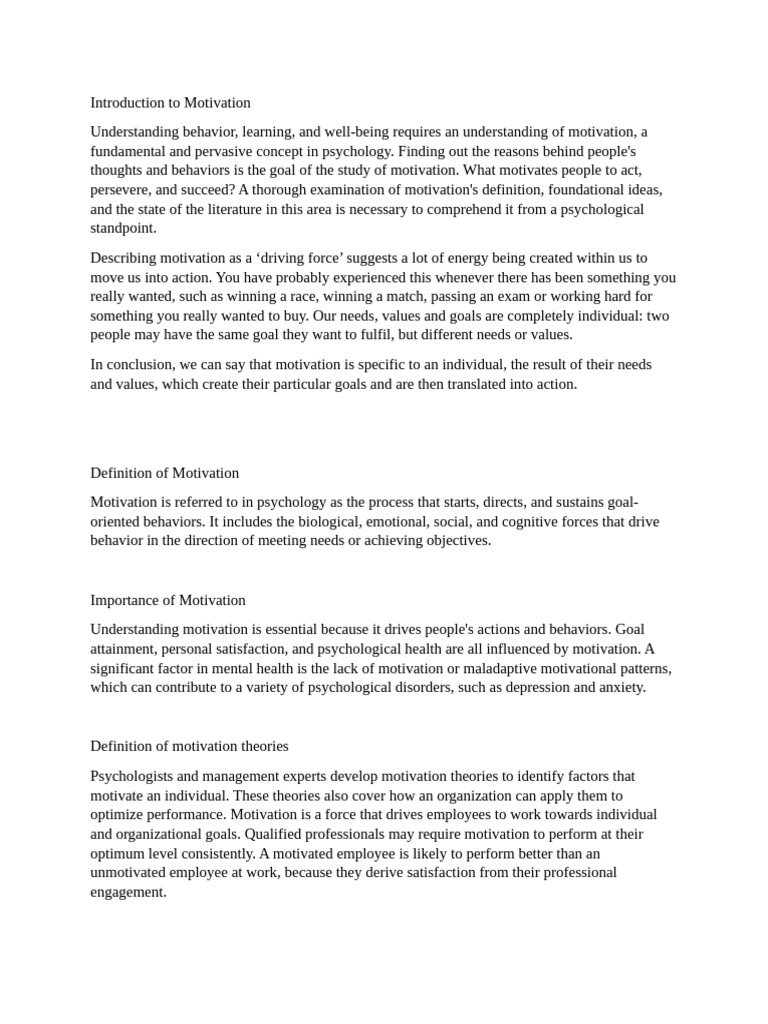 Introduction To Motivation | PDF | Motivational | Motivation