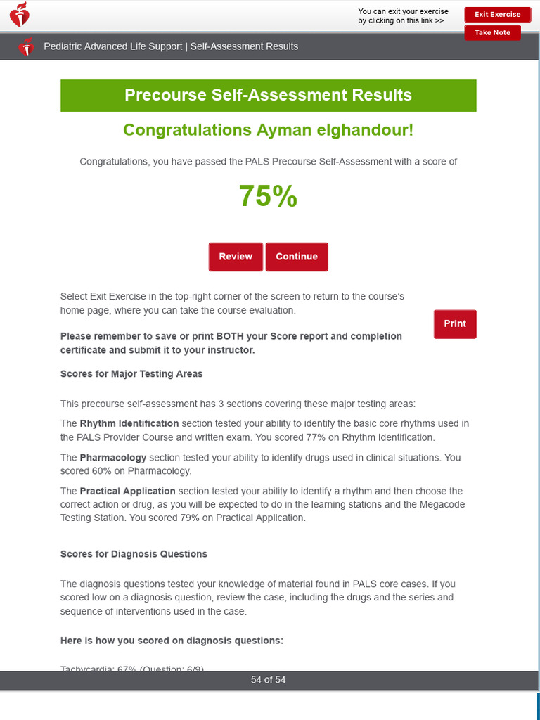 Course Exercise - PALS Precourse Self-Assessment | PDF