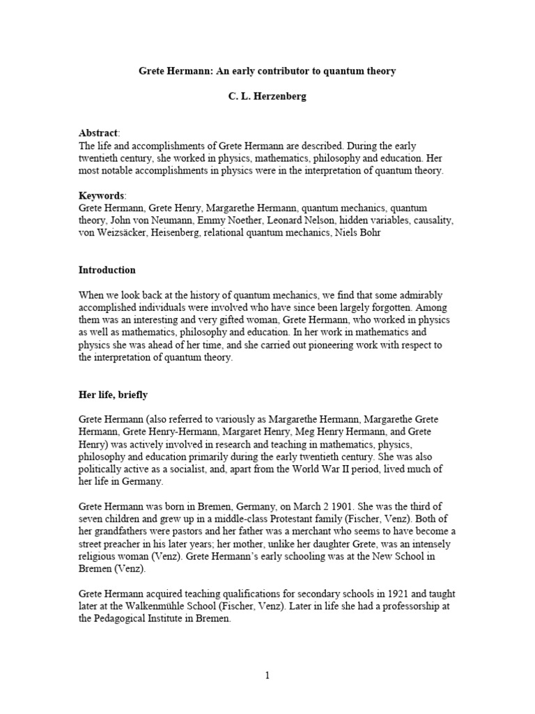 Grete Hermann Contribution To QM | PDF | Quantum Mechanics | Reality
