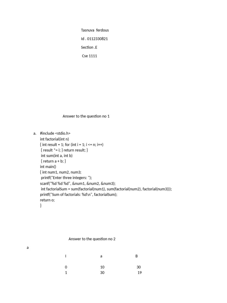 Answer To The Question No 1 | PDF | Pointer (Computer Programming ...