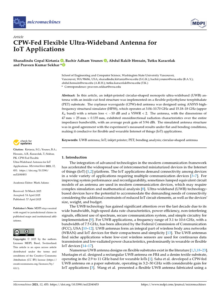 Micromachines 12 00453 v2 | PDF | Ultra Wideband | Waves