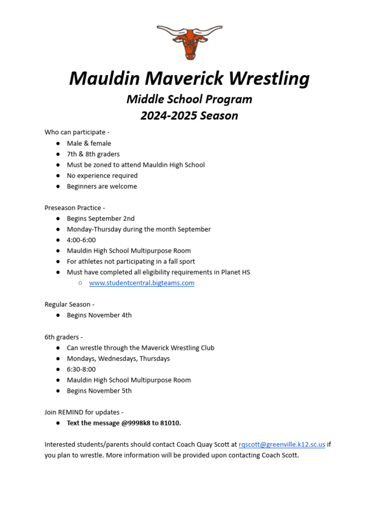 Mauldin Wrestling - Middle School | PDF | Career & Growth
