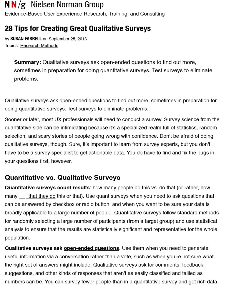 28 Tips For Creating Great Qualitative Surveys | PDF | Survey ...